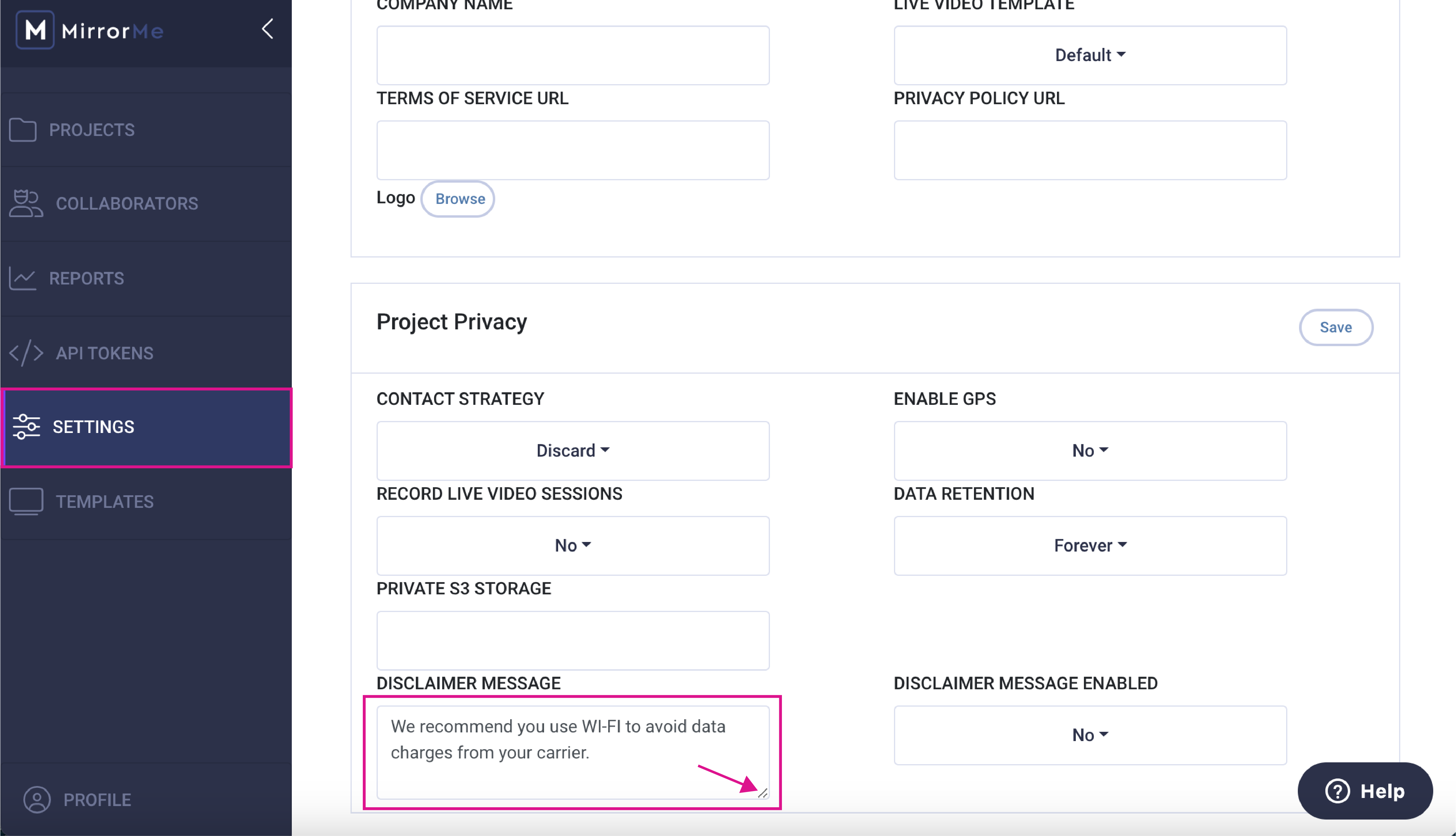 Adding a Disclaimer – MirrorMe