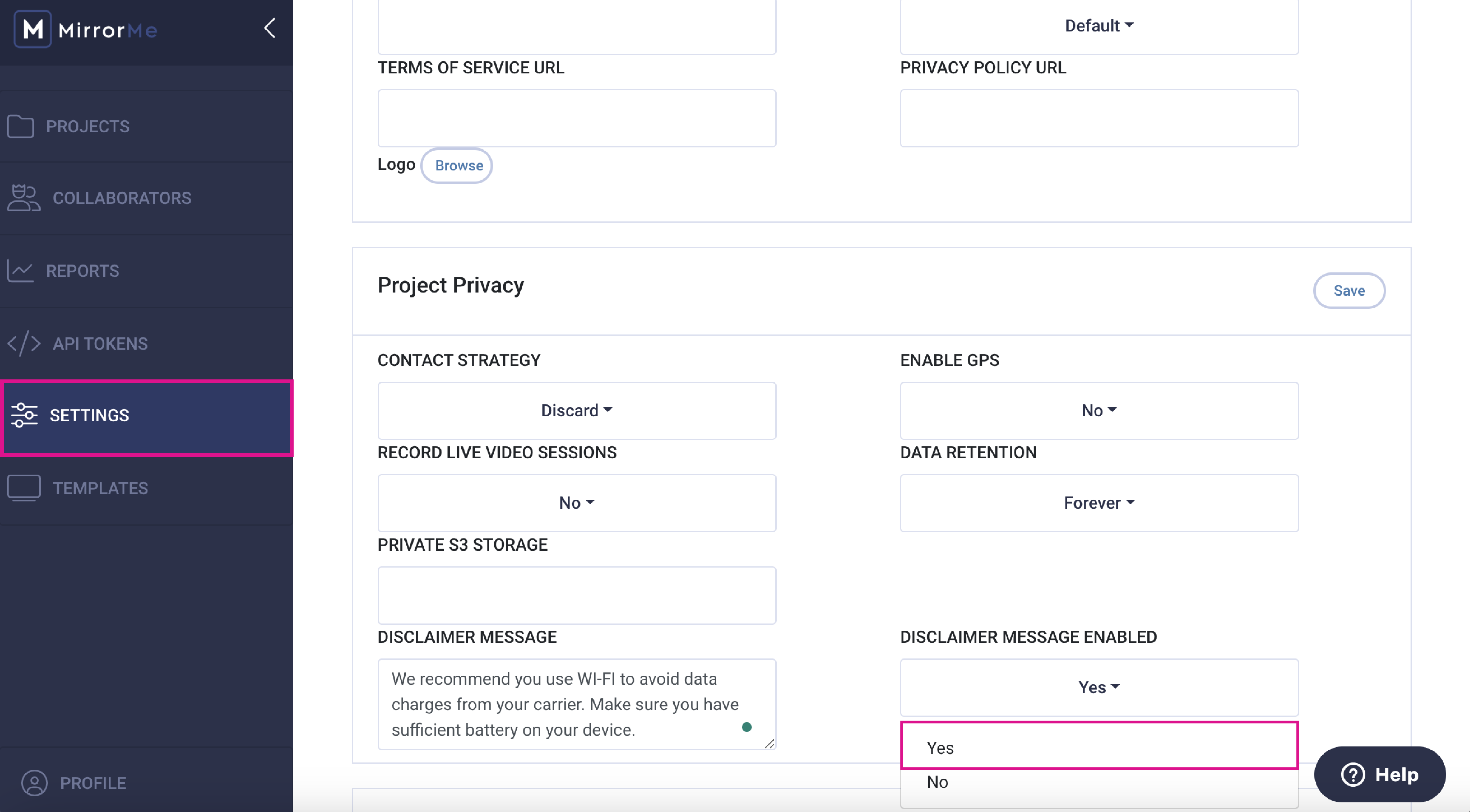 Adding a Disclaimer – MirrorMe